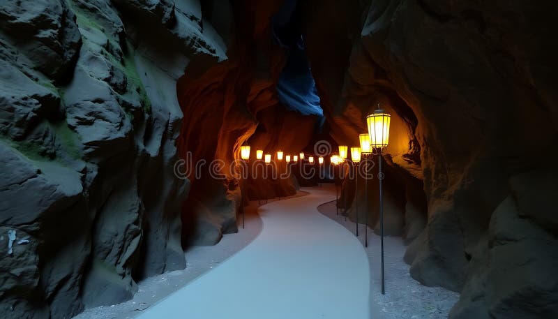 Cave with Fire Light Generative AI Stock Illustration - Illustration of ...