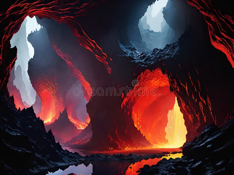 Cave with fire in mountain stock illustration. Illustration of tunnel ...