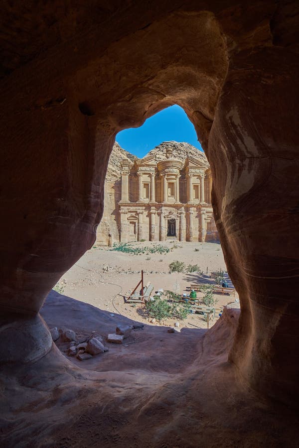 Cave in Front of Petra Monastery Stock Photo - Image of jordan ...