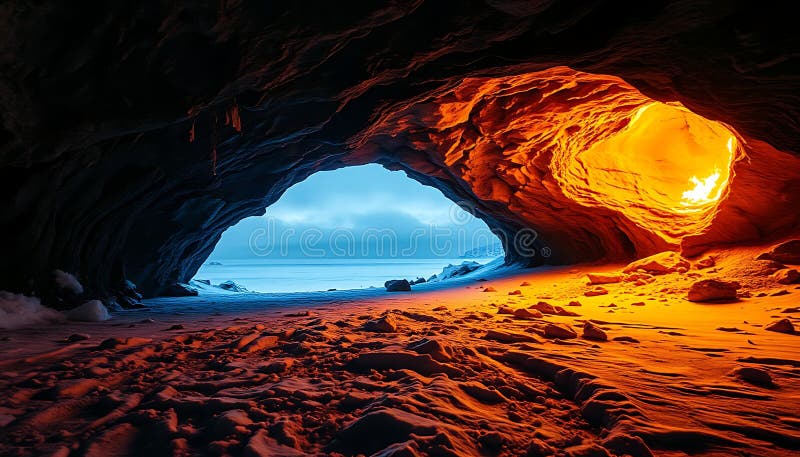 Cave with Glowing Light, Mysterious and Ethereal Cavern Scene ...