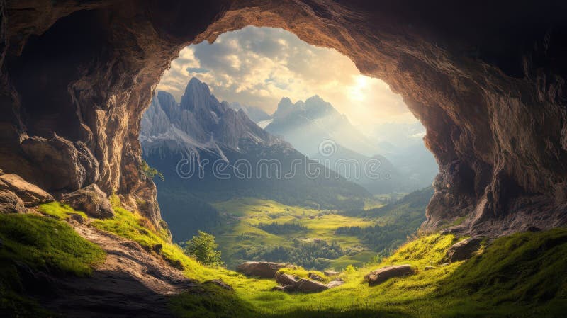 Cave Hidden Deep within Mountains, Filled with Magical Secrets Stock ...