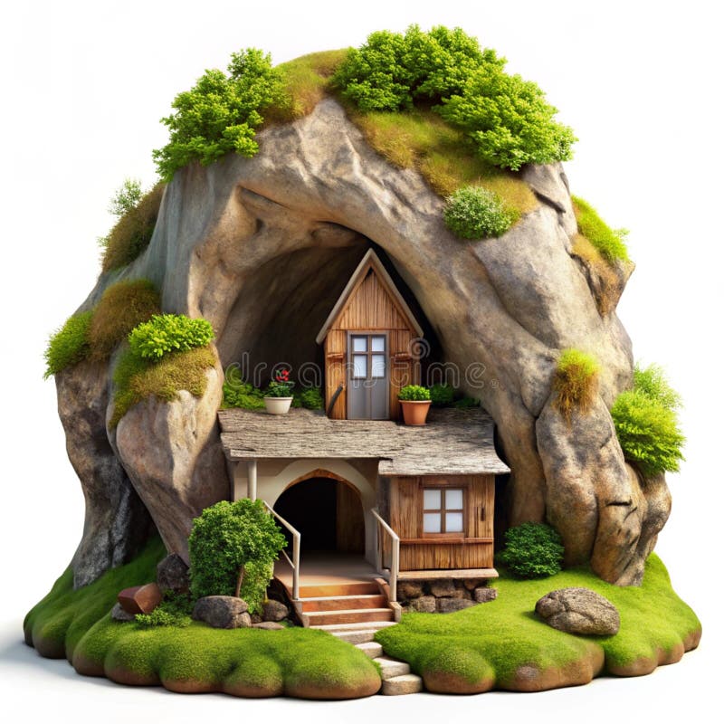 Cave House Isolated on White Background Stock Illustration ...