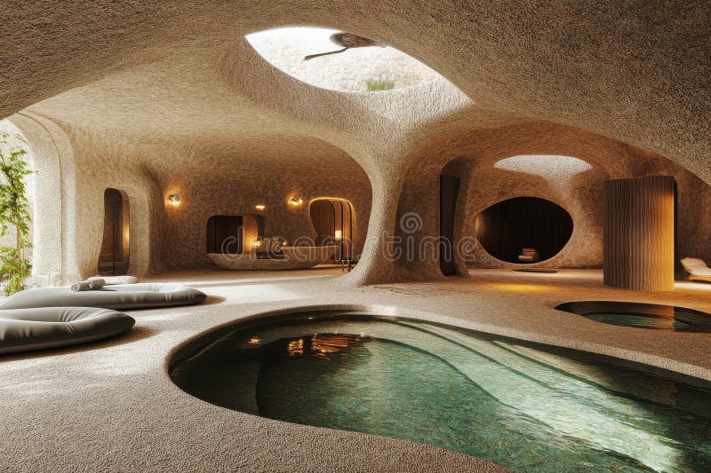 A Cave-inspired Indoor Pool with Organic Shapes and Delicate Lighting ...