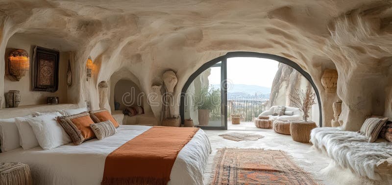 A Cave-inspired Room with a Balcony Offering Panoramic Vistas of the ...