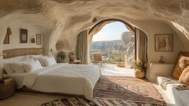 A Cave-inspired Room with a Balcony Offering Panoramic Vistas of the ...