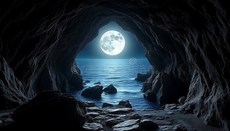 Cave Illuminated by Moonlight, Mysterious and Serene Nature Generative ...