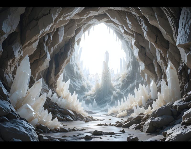 Cave Interior with Crystal Formations and Mysterious Light Stock ...