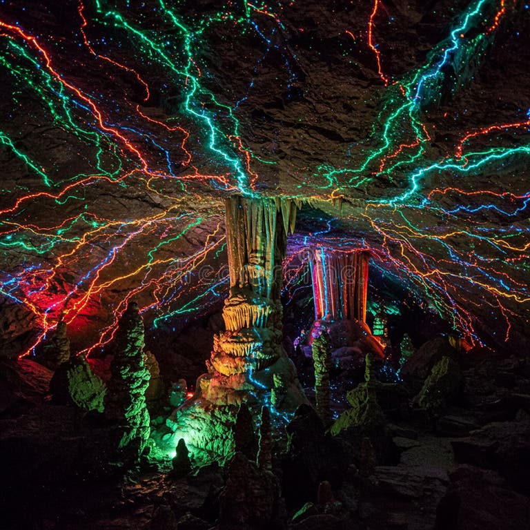 A Cave Interior Featuring Multicolored LED Lights Designed To Mimic ...