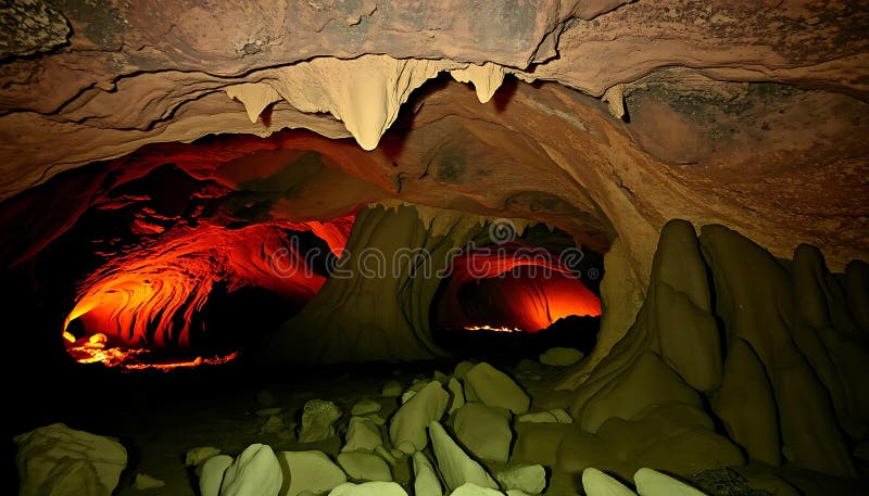 Cave Interior with Firelight, Showcasing Natural Rock Formation and ...