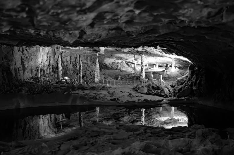 Cave Interior with Reflections Stock Photo - Image of pool, stalactites ...