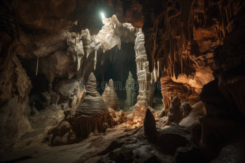 Cave with Intricate Formations and Speleothems, Showcasing the Beauty of the Underground World ...