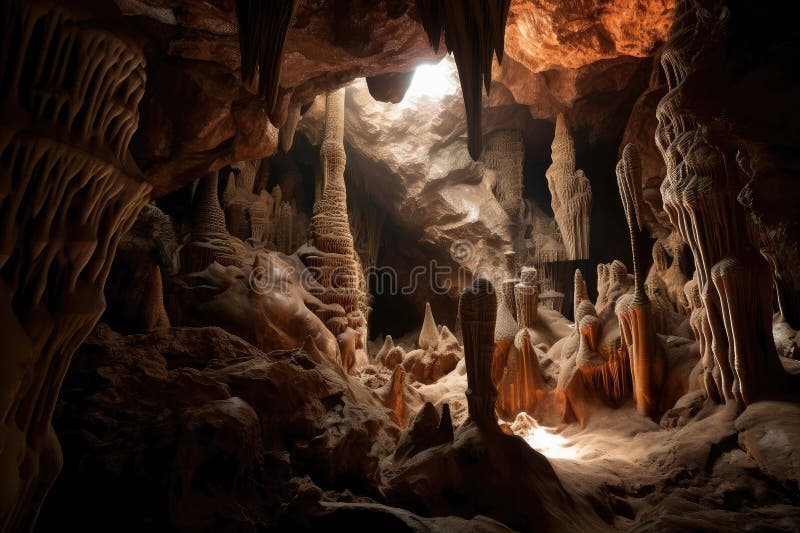 Cave with Intricate Formations and Speleothems, Showcasing the Beauty of the Underground World ...