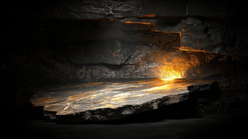 A Cave with a Large Rock Formation and a Bright Light Source. Stock ...