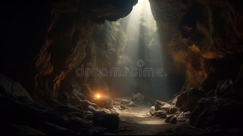 Cave with Light Rays Coming through the Cave. Generative AI Stock ...