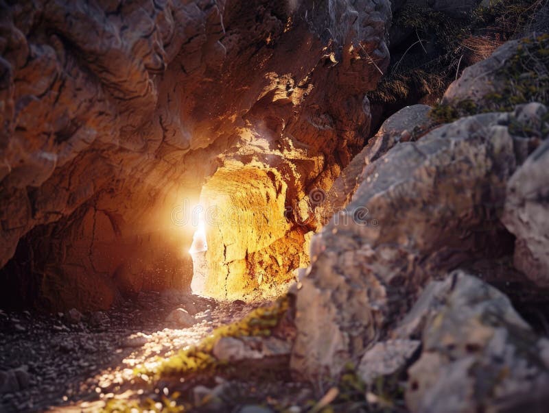 A Cave with a Light Shining through it Stock Photo - Image of abstract ...