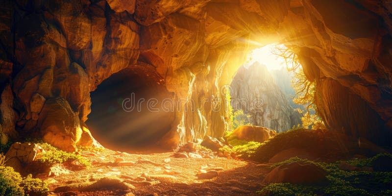 A Cave with a Light Shining through it Stock Photo - Image of ...