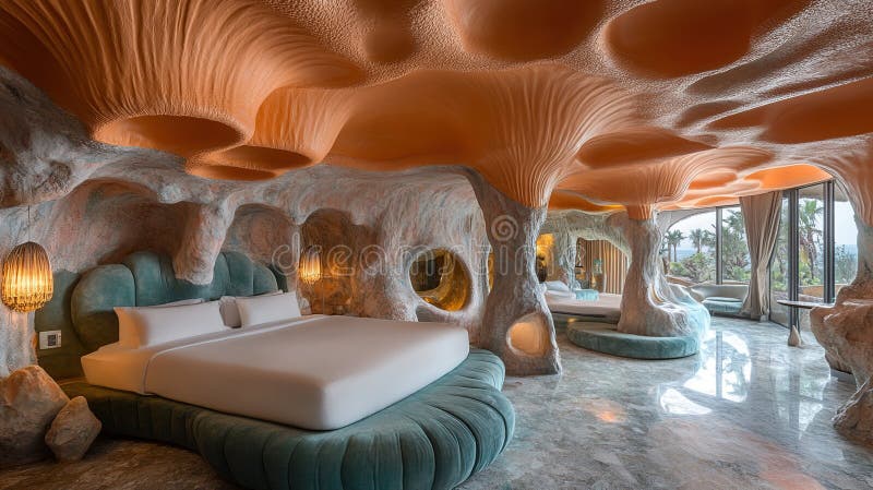 Cave-like Bedroom Suite with Panoramic View, Luxurious Interior Design ...