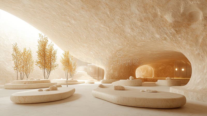 Cave-like Interior Design, Natural Light, Minimalist Stock Illustration ...