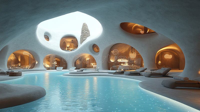 Cave-like Spa with Indoor Pool and Lounge Areas Stock Photo - Image of ...