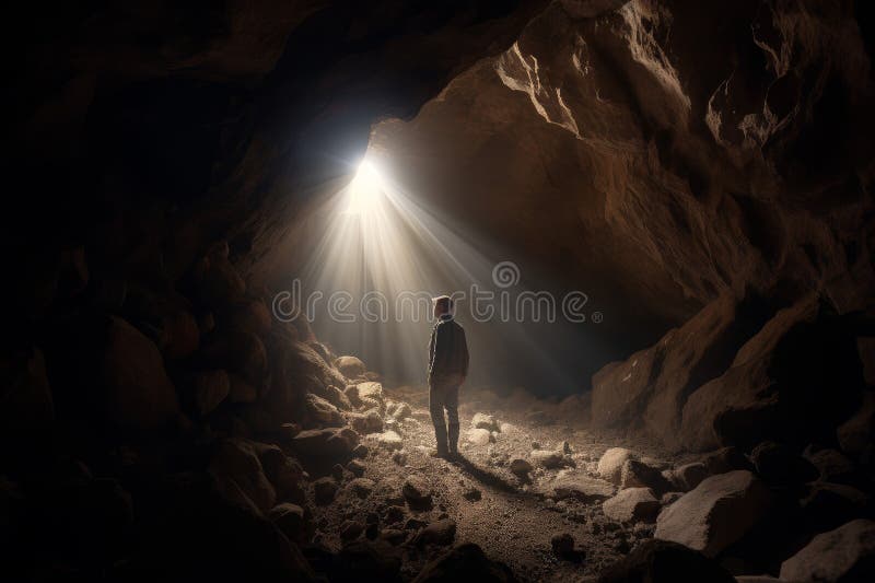 Cave Man Light. Generate Ai Stock Illustration - Illustration of hole ...