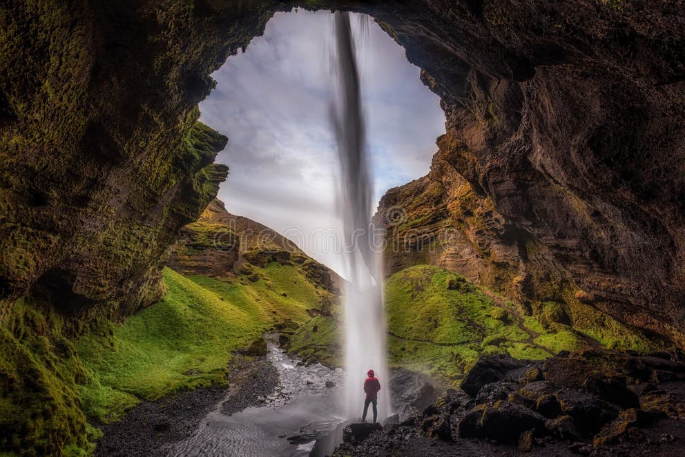 Cave man stock image. Image of water, river, green, iceland - 162437683