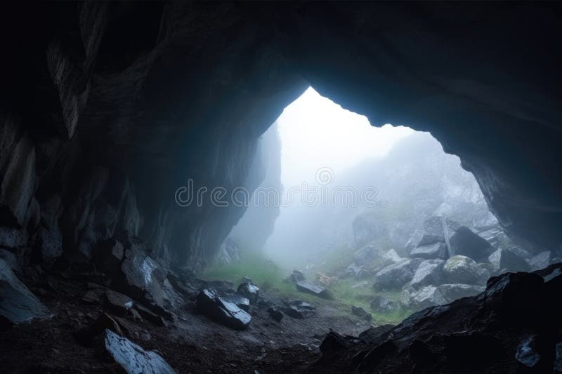 Cave in Mountain with Fog, Creating Mysterious and Otherworldly ...