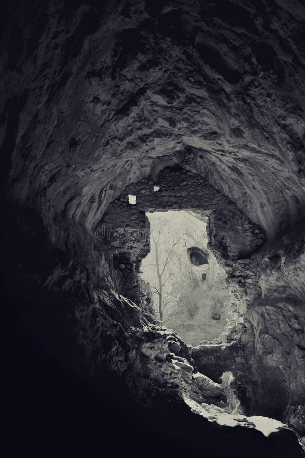 Cave in the Mountain in Spring Time Stock Image - Image of black, caves ...