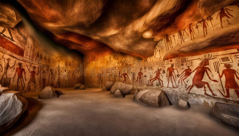 Cave with Murals of an Extinct Civilization Stock Illustration ...