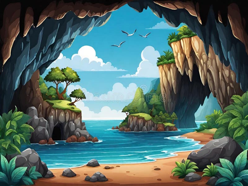 Cave with the ocean stock illustration. Illustration of beautiful ...