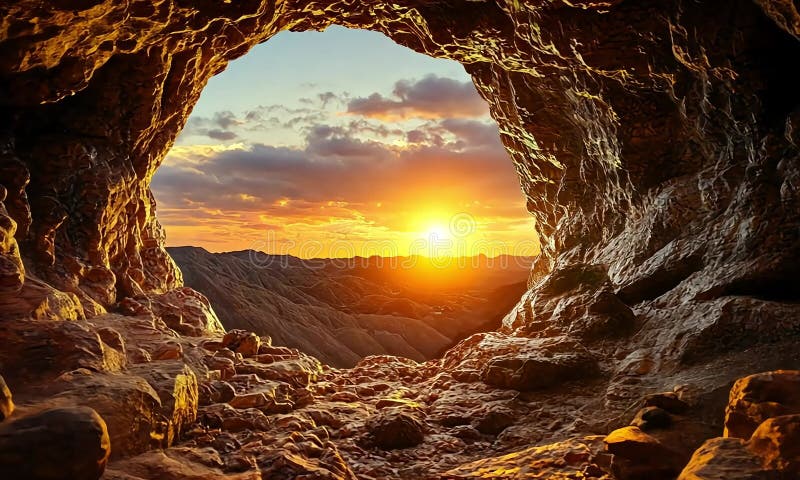 Cave Opening To Breathtaking Sunset View Stock Video - Video of outdoor ...