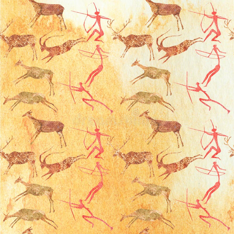 Cave Painting Seamless Pattern Stock Vector - Illustration of stone ...