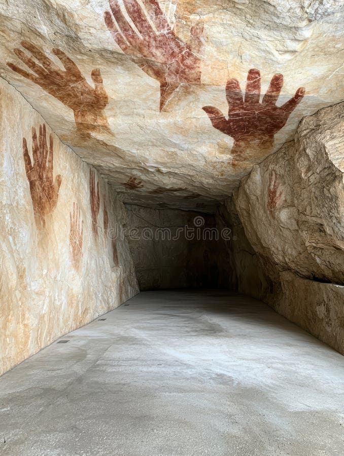 Cave Paintings of Hands on a Rock Wall. Stock Illustration ...