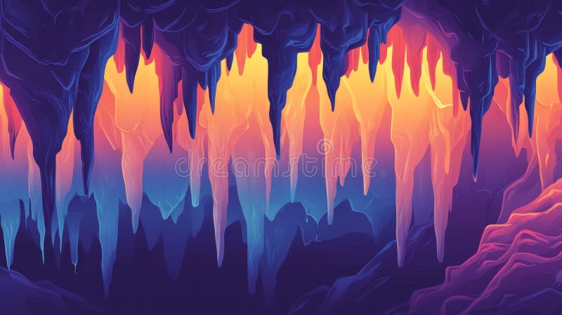 Cave Patterns with Stalactite Lines in Modern Flat Style Stock ...