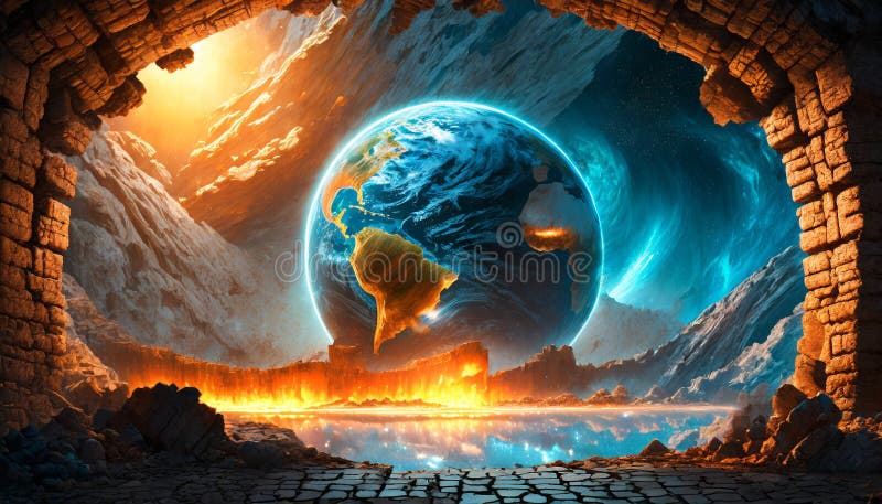 Cave with planet stock illustration. Illustration of nebula - 331257161