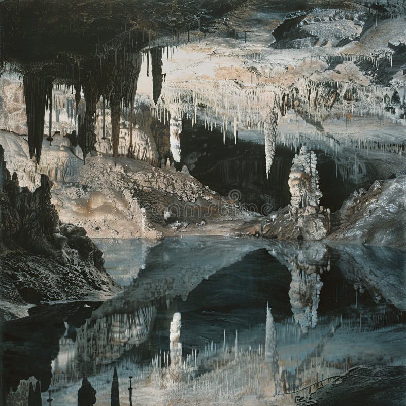 Cave Pool Reflecting Stalactites Above Stock Illustration ...