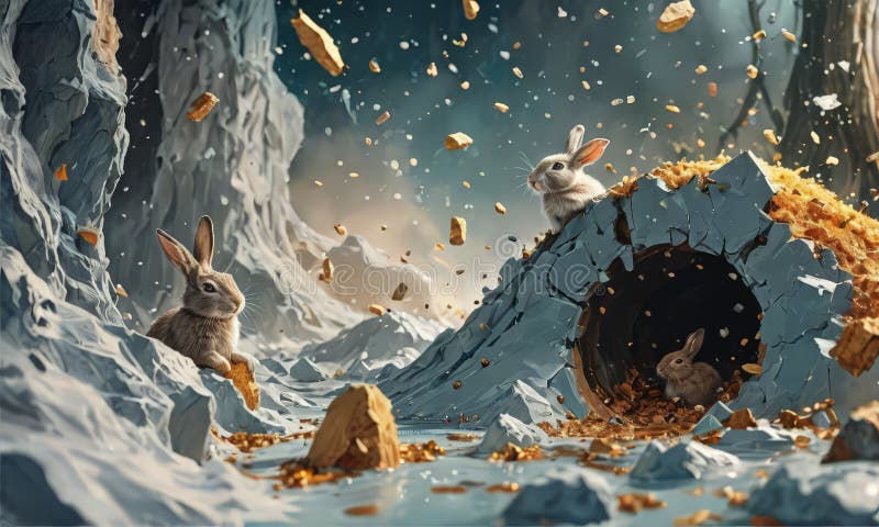 Cave with rabbit and stock illustration. Illustration of forest - 330489551