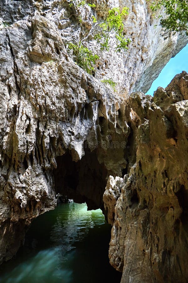 Cave in Rock Filled with River Water. Glare on the Stone Surface Stock ...