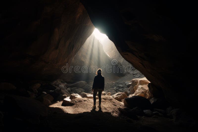 Cave Rock Man Light. Generate Ai Stock Illustration - Illustration of ...