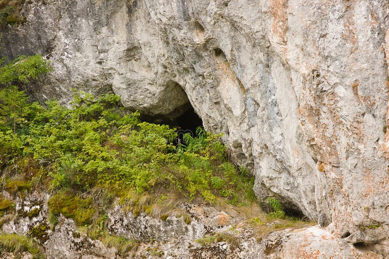 Cave in a rock stock photo. Image of green, rock, cave - 63960664