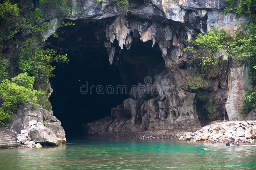 Cave in Rocks at the Li-River in China Stock Image - Image of cavern ...