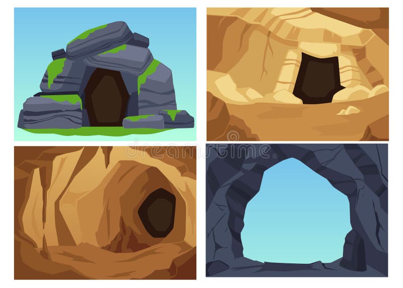 Cave Rocky Landscape Backdrops Collection of Banners, Flat Vector ...