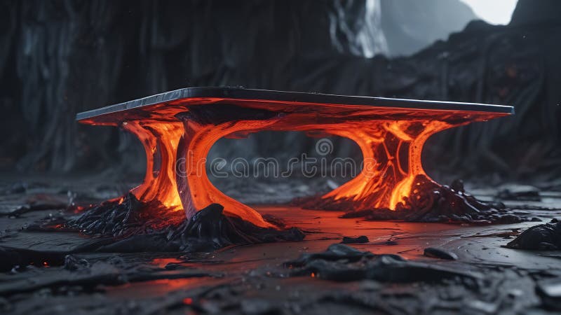 Cave Room with Futuristic Lava Table Stock Illustration - Illustration ...