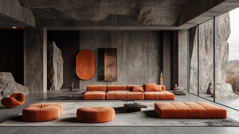 Cave Room Seating, Mountain View, Design Showcase Stock Photo - Image ...