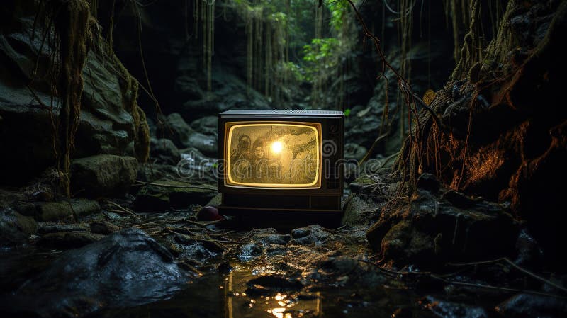 Cave S Hidden Secret: a TV Discovered in the Depths Stock Illustration ...