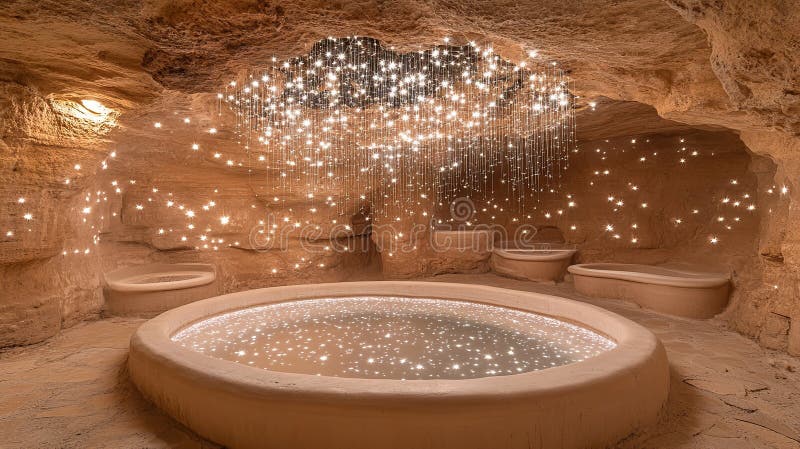 Cave Spa with Glowing Light Installations Stock Illustration ...