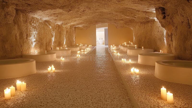 Cave Spa Relaxing Grotto Baths, Candlelit Pathway Stock Image - Image ...
