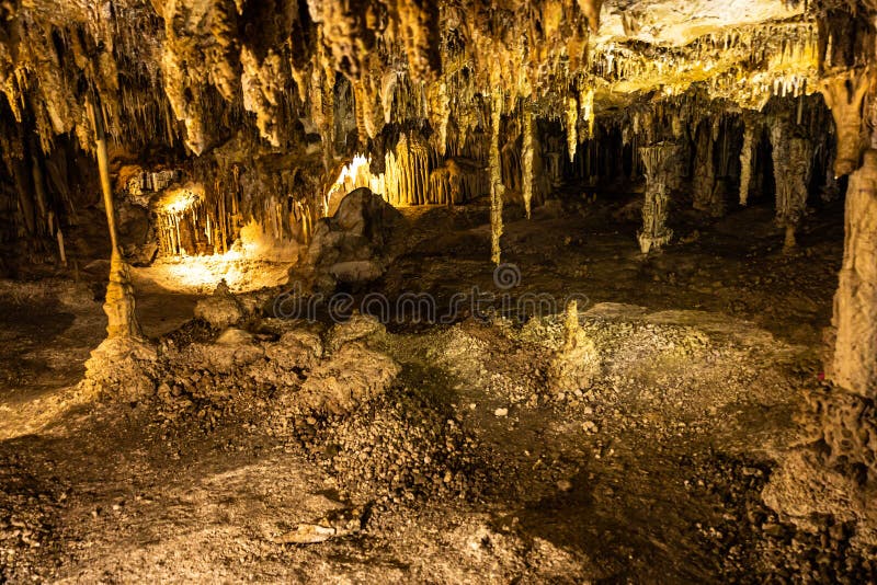 Cave with Stalactites and Stalagmites Calcium Carbonate Rock Formations ...