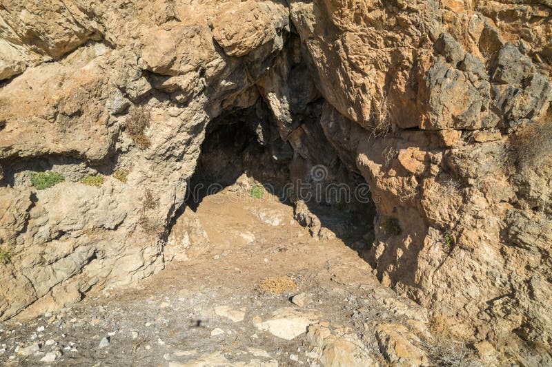A cave in a stone wall stock image. Image of vegetation - 238637311