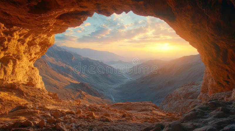 Cave Sunset Mountain View Dramatic Landscape Photography Stock Photo ...