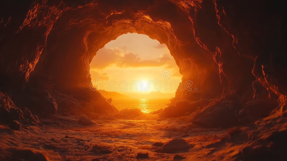 Cave Sunset Ocean Exit Coastal Landscape Stock Photo - Image of ...